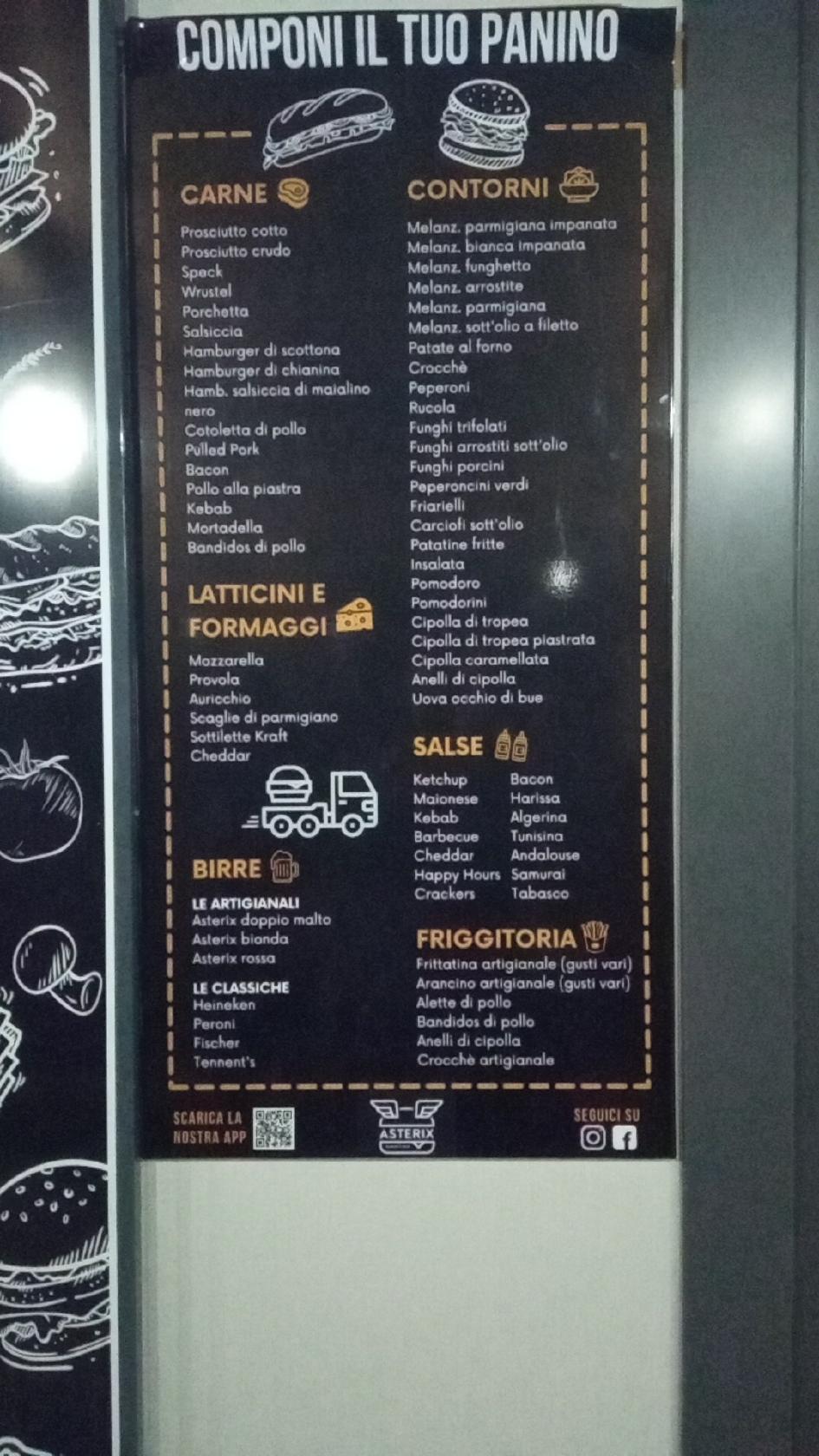 Menu au Paninoteca Asterix Nola fast food, Nola