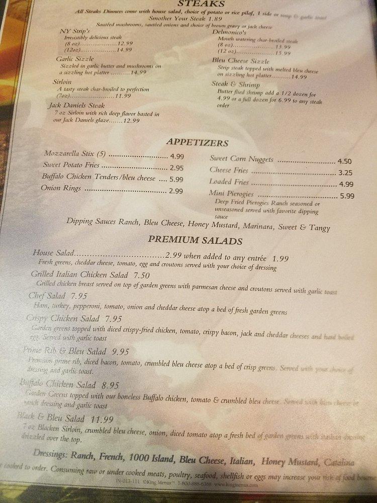 Menu at Reese's restaurant, Sayre