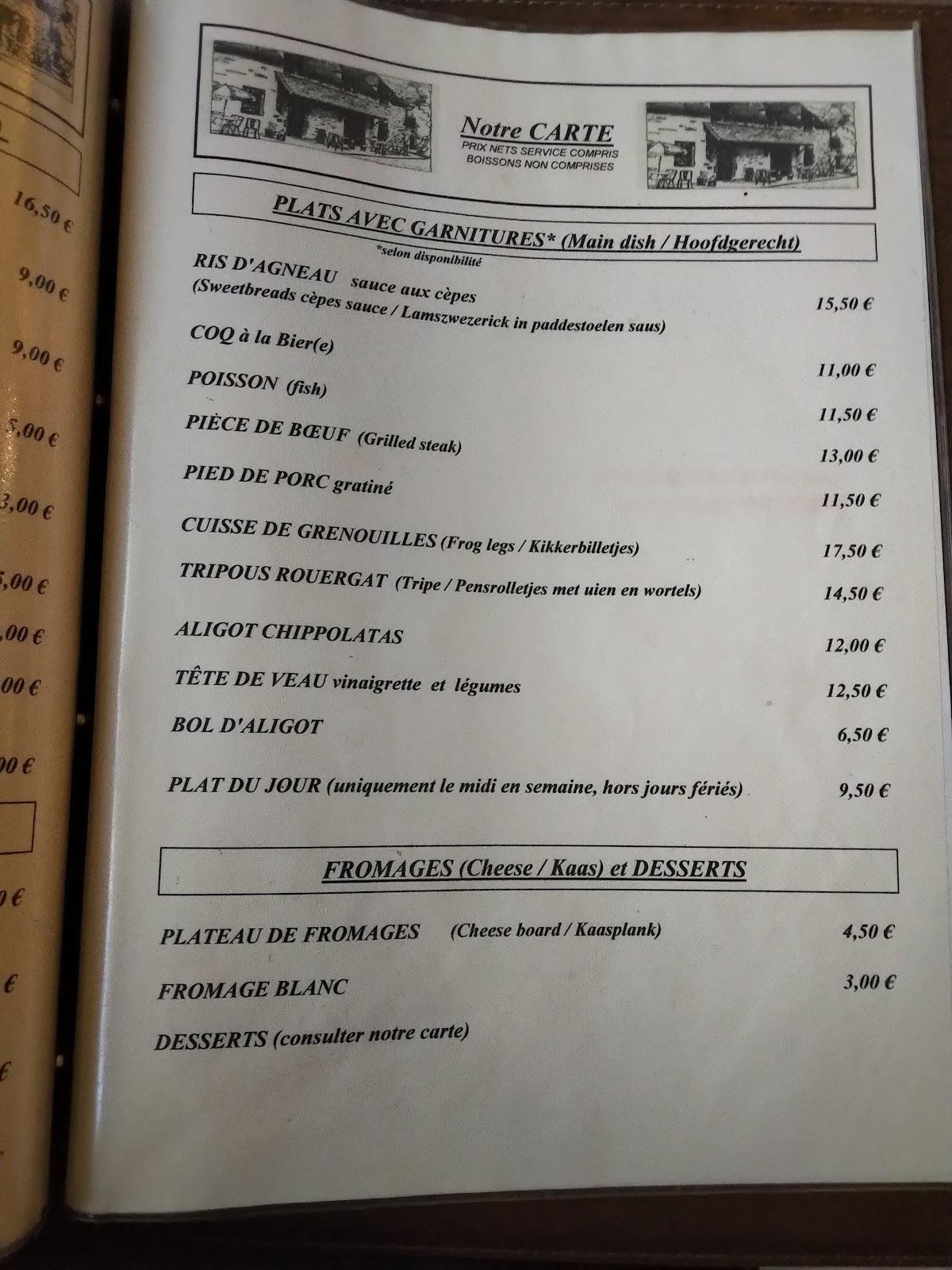 Menu au Restaurant Chez Marie Grand-Vabre, Grand-Vabre, Le Bourg
