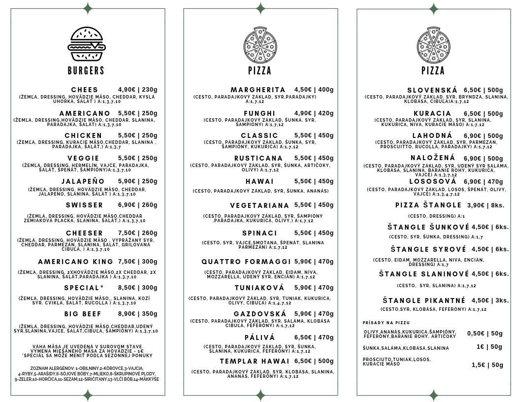 Menu at Americano Food Express restaurant, Chorvátsky Grob
