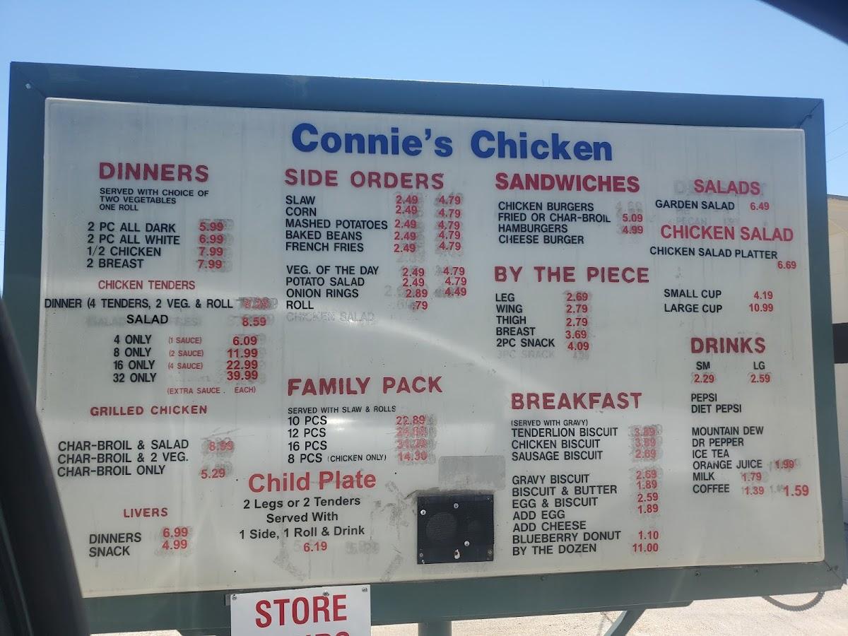 Menu at Connie’s Chicken restaurant, Tupelo