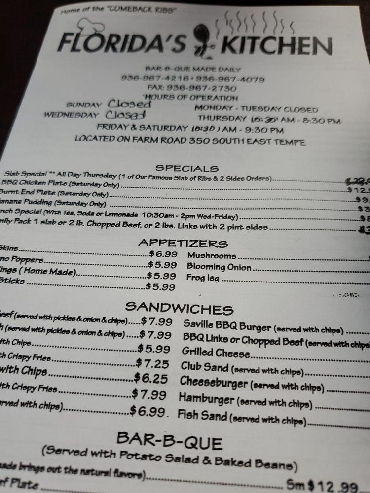 Menu at Florida's Kitchen BBQ, Livingston