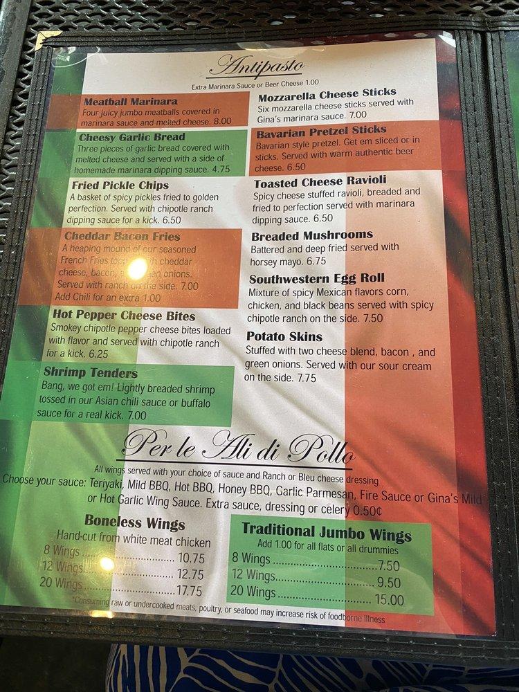 Menu at Gina's Italian Kitchen & Tavern pub & bar, Hamilton