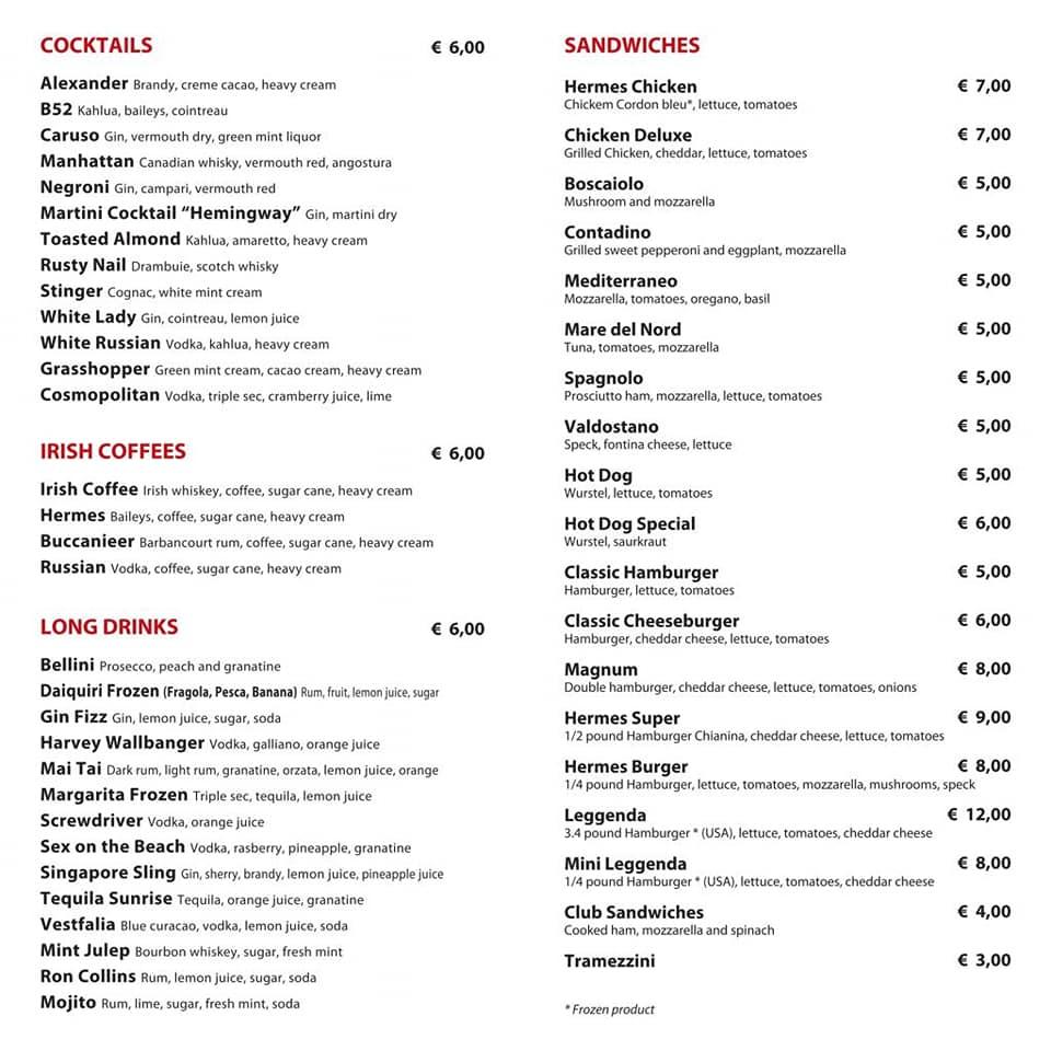 Menu at Hermes Bar, Gaeta