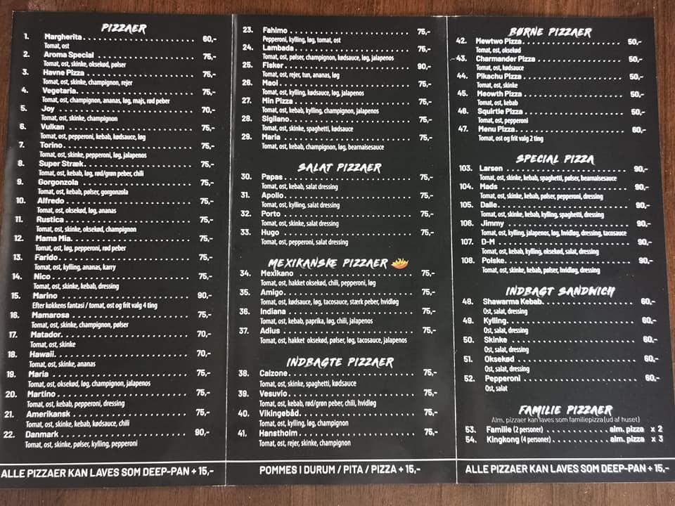 Menu at Aroma Pizzaria restaurant, Hanstholm