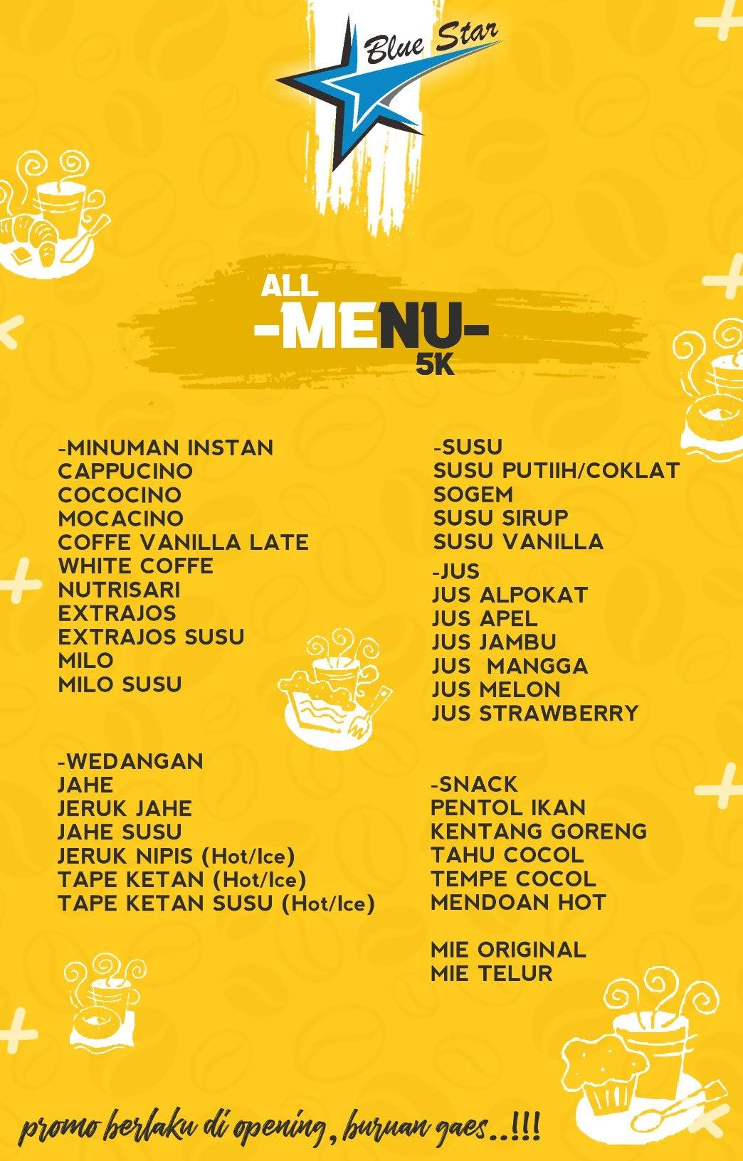 Menu at Blue Star cafe, Pamekasan