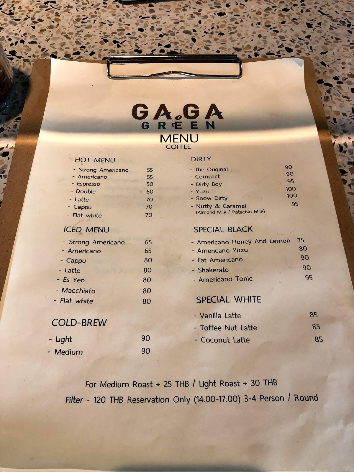 Menu at Ga Ga Green Cafe, Wiang Chai