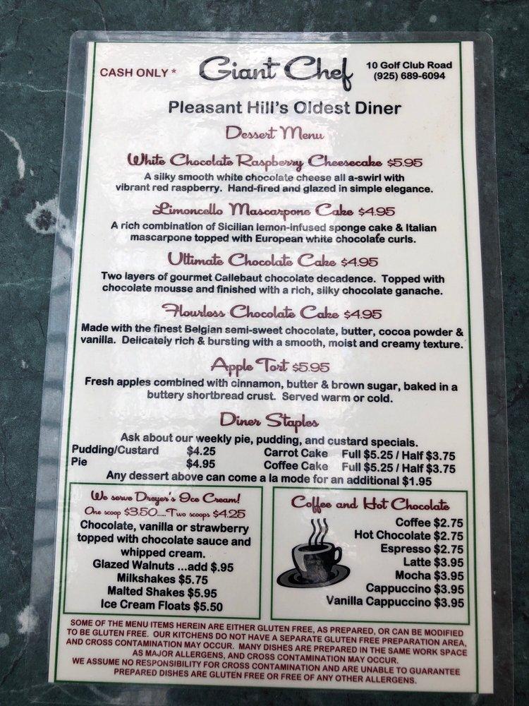 Menu at Giant Chef restaurant, Pleasant Hill