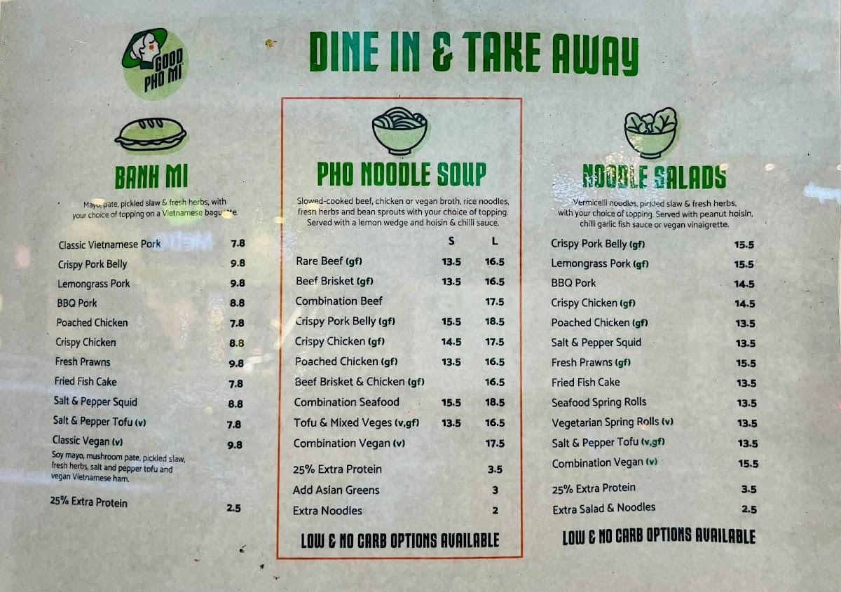 Menu at Good Pho Mi restaurant, Potts Point
