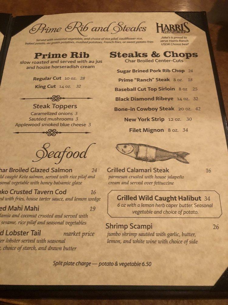 Carta de Jake's Steakhouse, Tehachapi