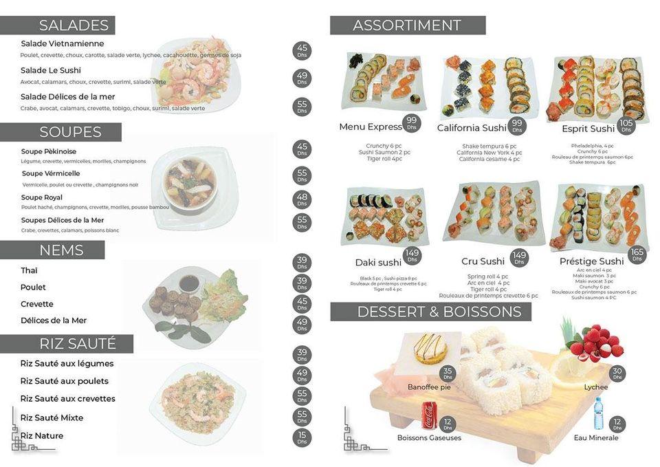 Carta del restaurante Le Sushi, Rabat Agdal, Rabat