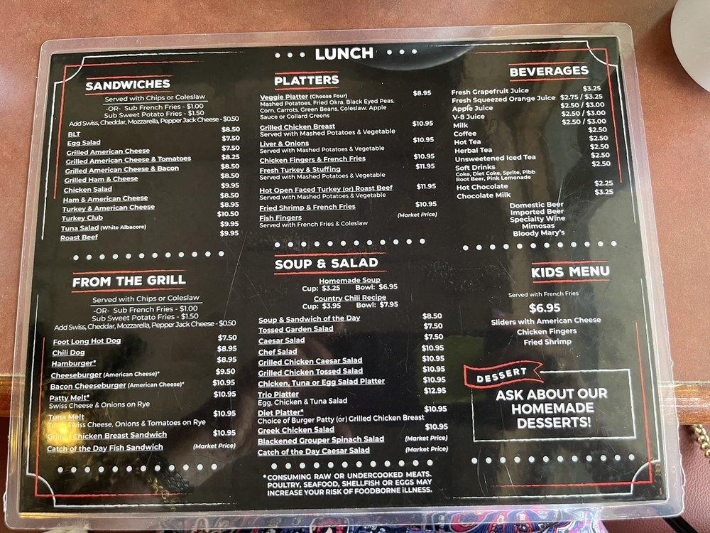 Menu at Maria's Cafe, Stuart, 10 SW Osceola St