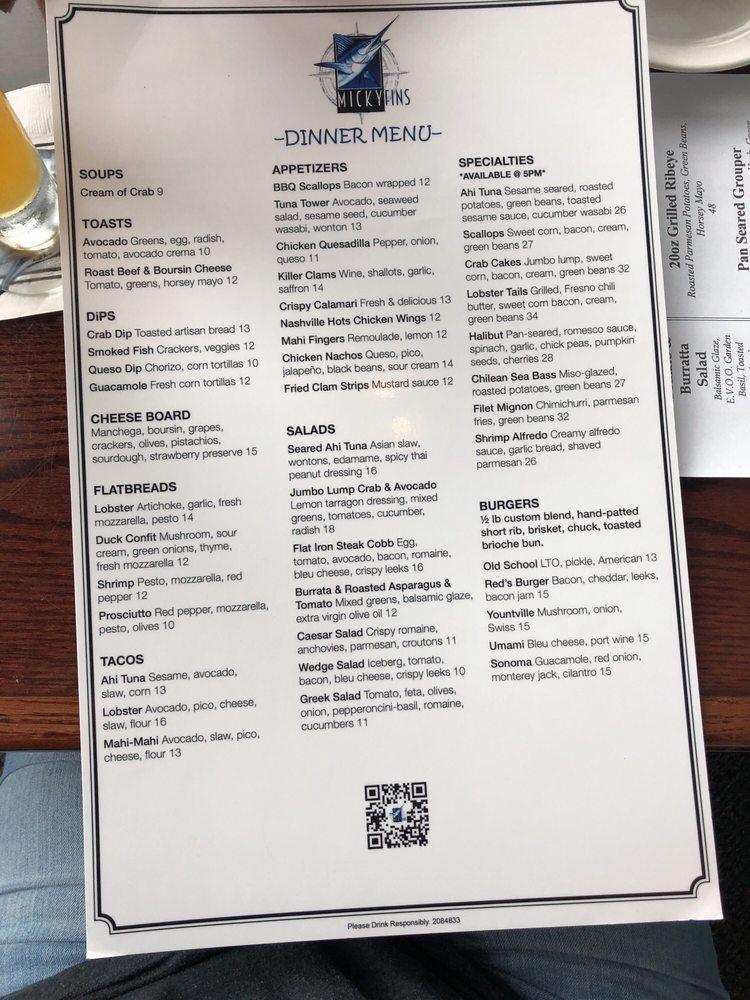 Menu at Micky Fins Bar & Grill, Ocean City