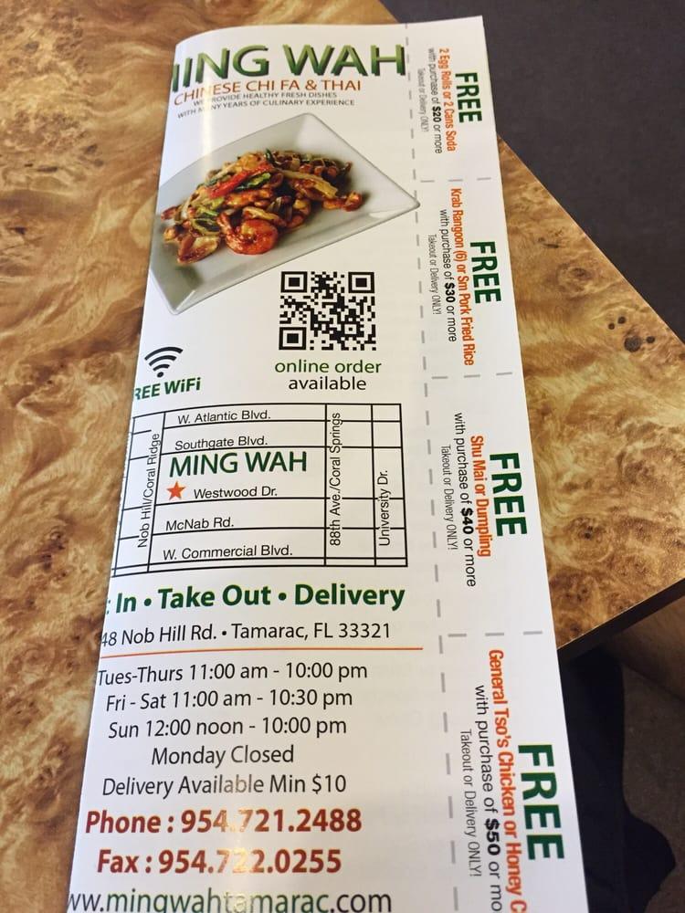 Menu at Ming Wah Chinese Restaurant, Tamarac