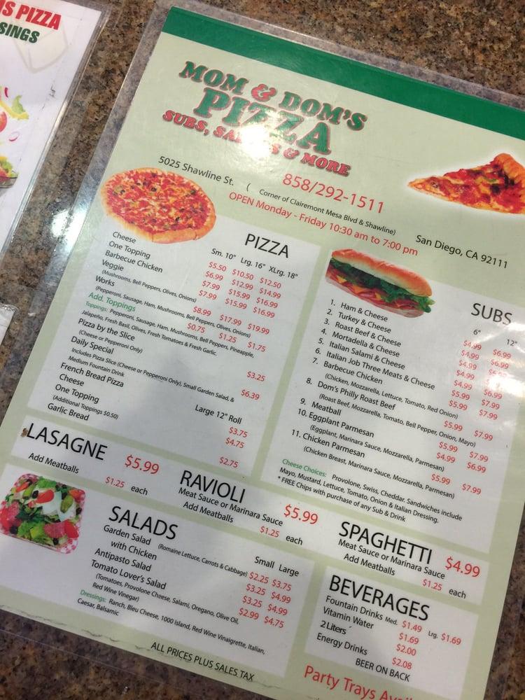 Menu at Mom & Dom's Pizza pizzeria, San Diego