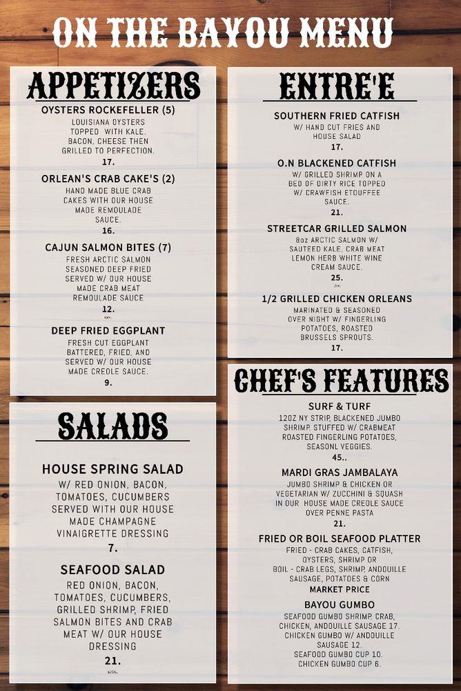 Menu at On the Bayou restaurant, Milwaukee, North Doctor Martin Luther ...