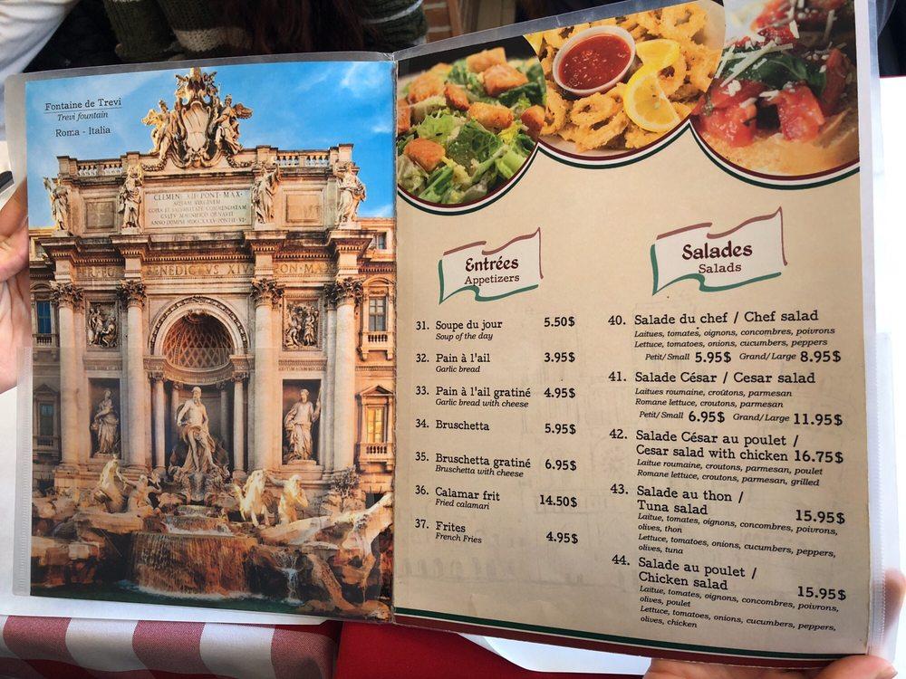 Menu at Paradiso pizzeria, Montreal