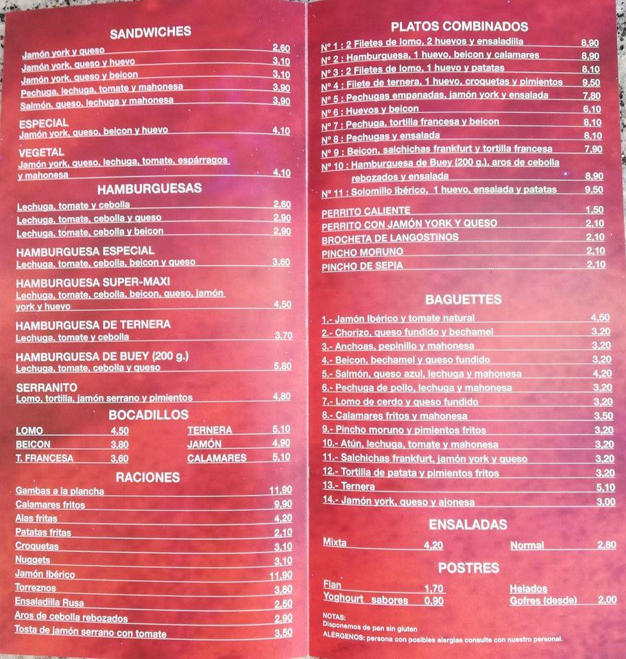Carta de Restaurante Freiduría Condal, Benavente