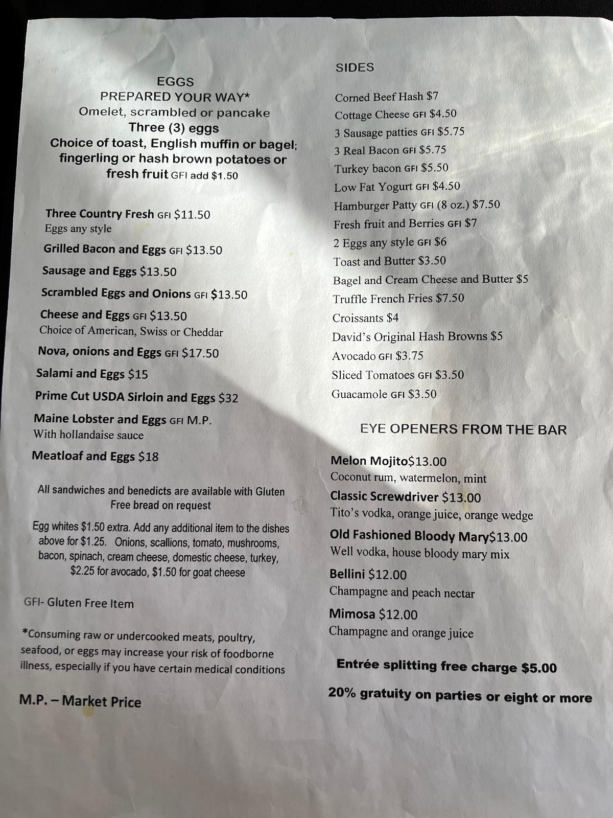 Menu at Spencer's Restaurant, Palm Springs