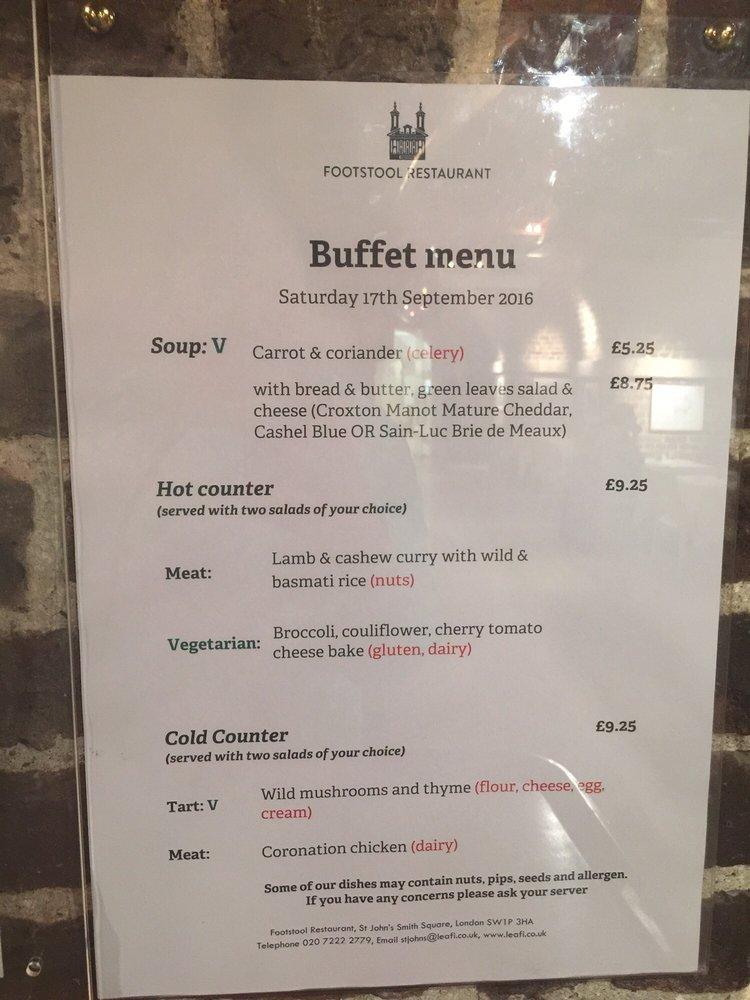 Menu at The Footstool Cafe, London