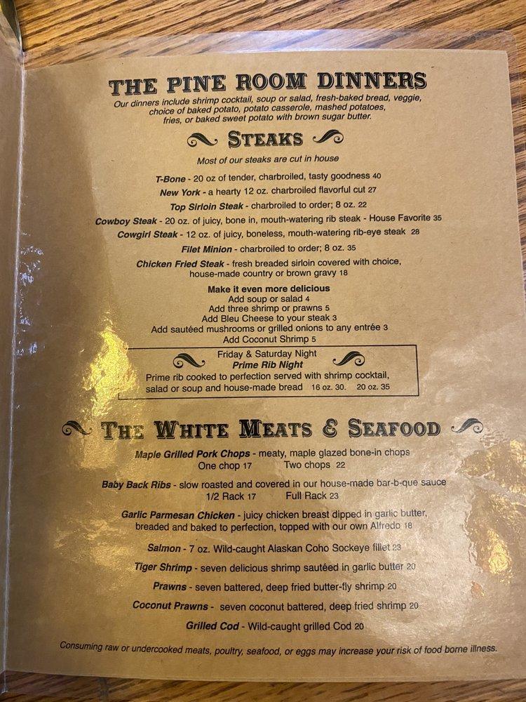 Menu at The Pine Room pub & bar, Burns