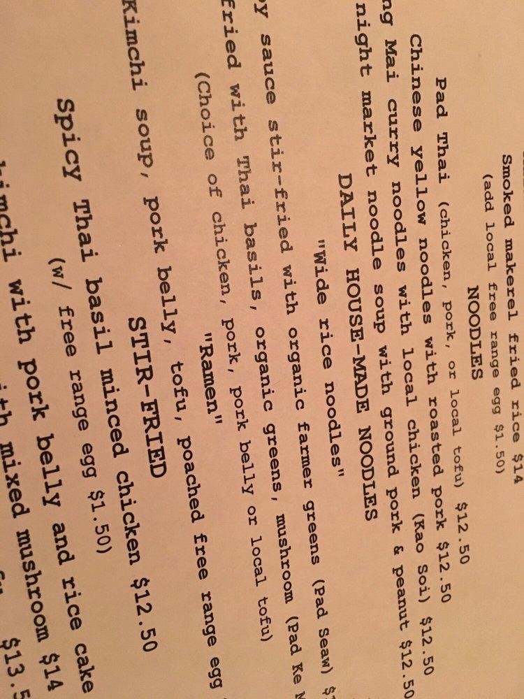 Menu at Long Grain restaurant, Camden, 20 Washington St