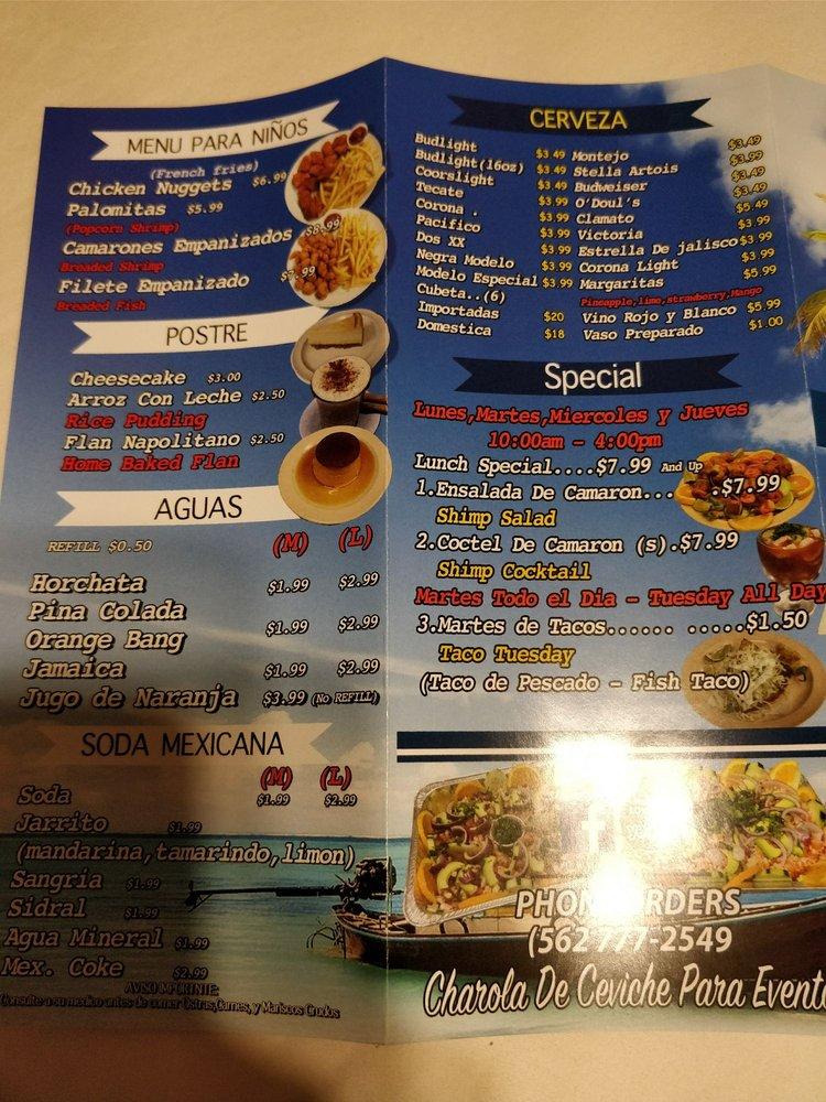 Menu at Mariscos Villa Del Mar restaurant, La Mirada