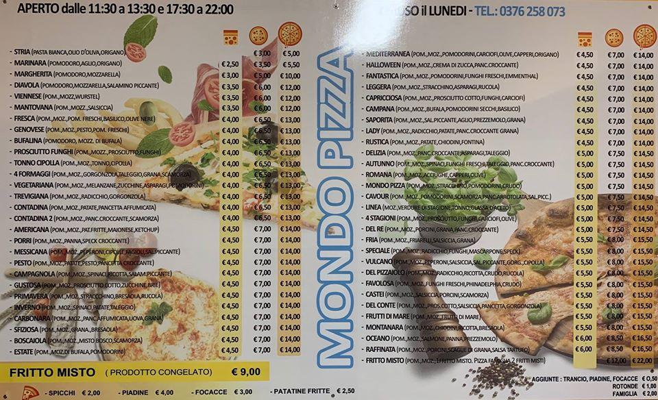 Menu da Mondo Pizza ristorante, Castelbelforte