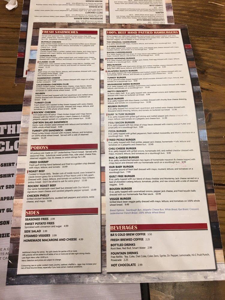 Menu at Our Mom's Restaurant and Bar, Hammond