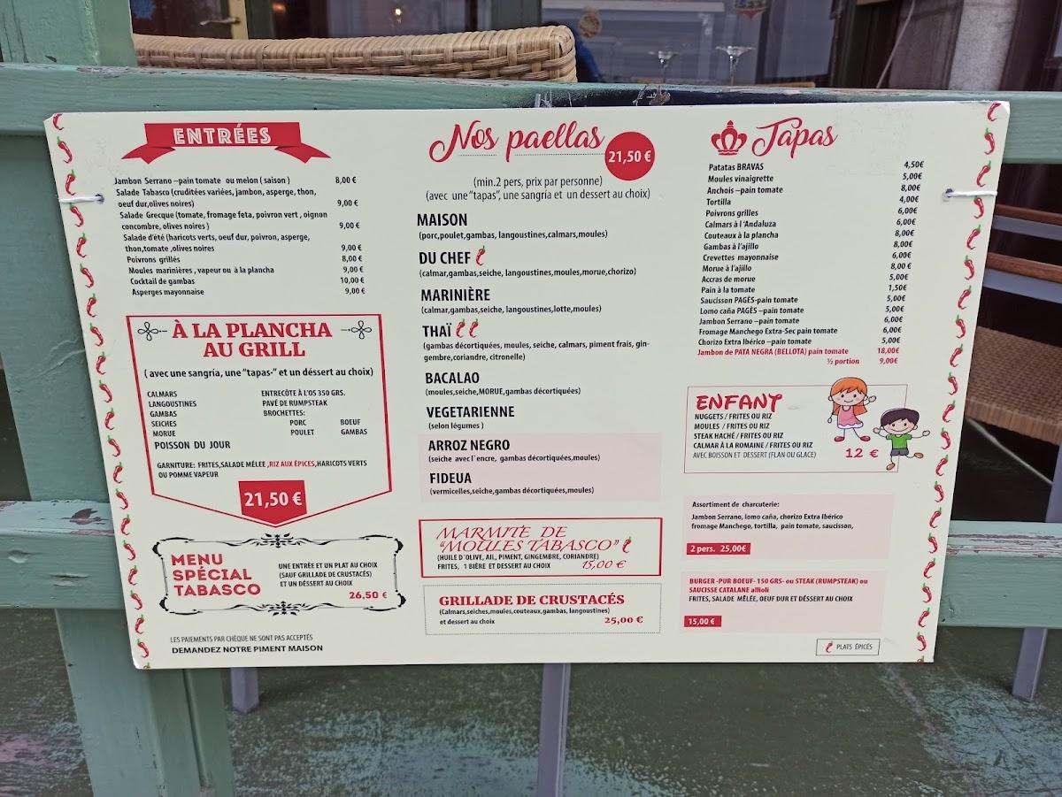 Menu at RESTAURANT EL TABASCO, Le Perthus