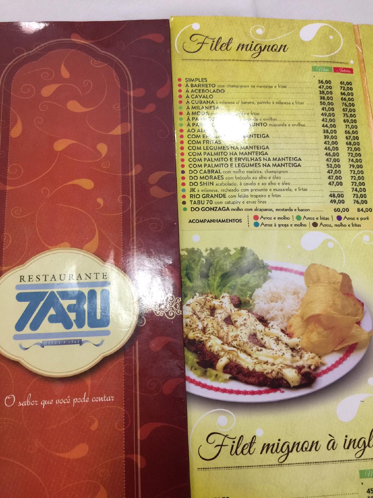 Menu em Restaurante Tabu, Uberaba