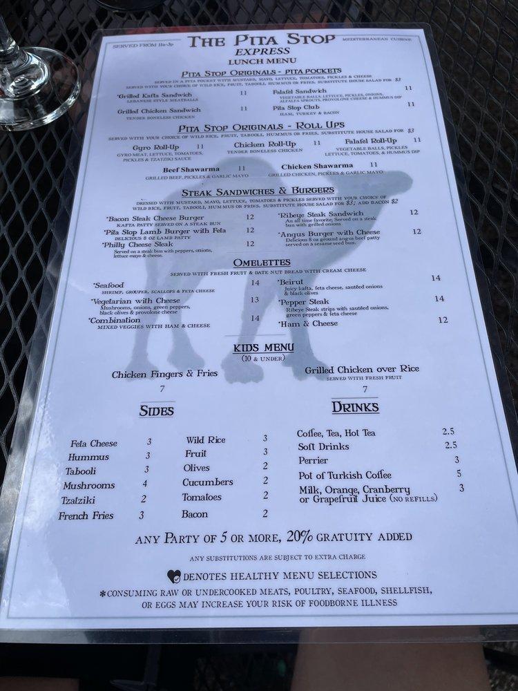 Menu at The Pita Stop Express pub & bar, Vestavia Hills, Crosshaven Dr