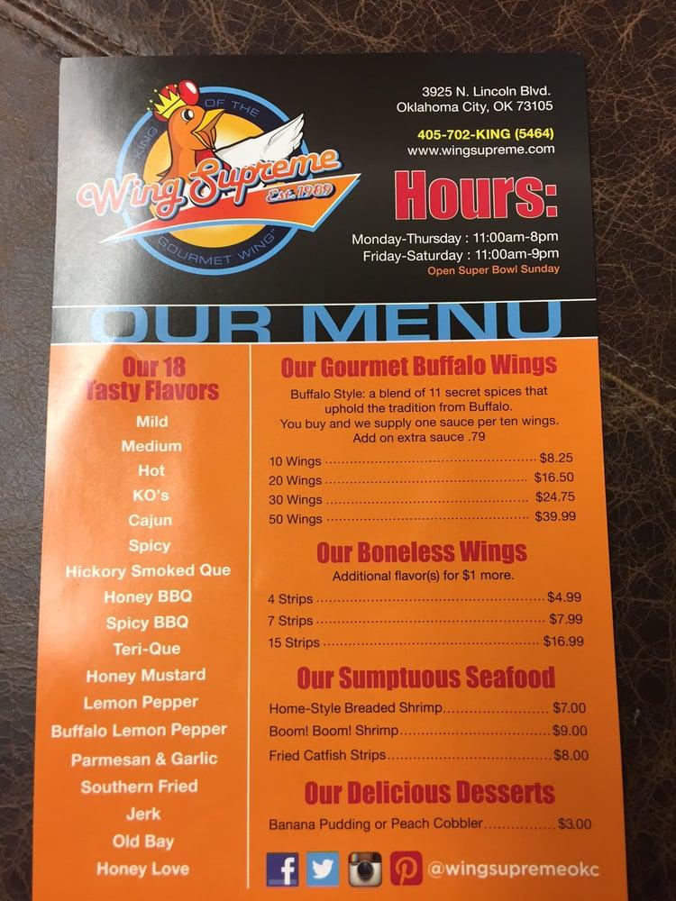 Menu at Wing Supreme OKC restaurant, Oklahoma City, N Lincoln Blvd