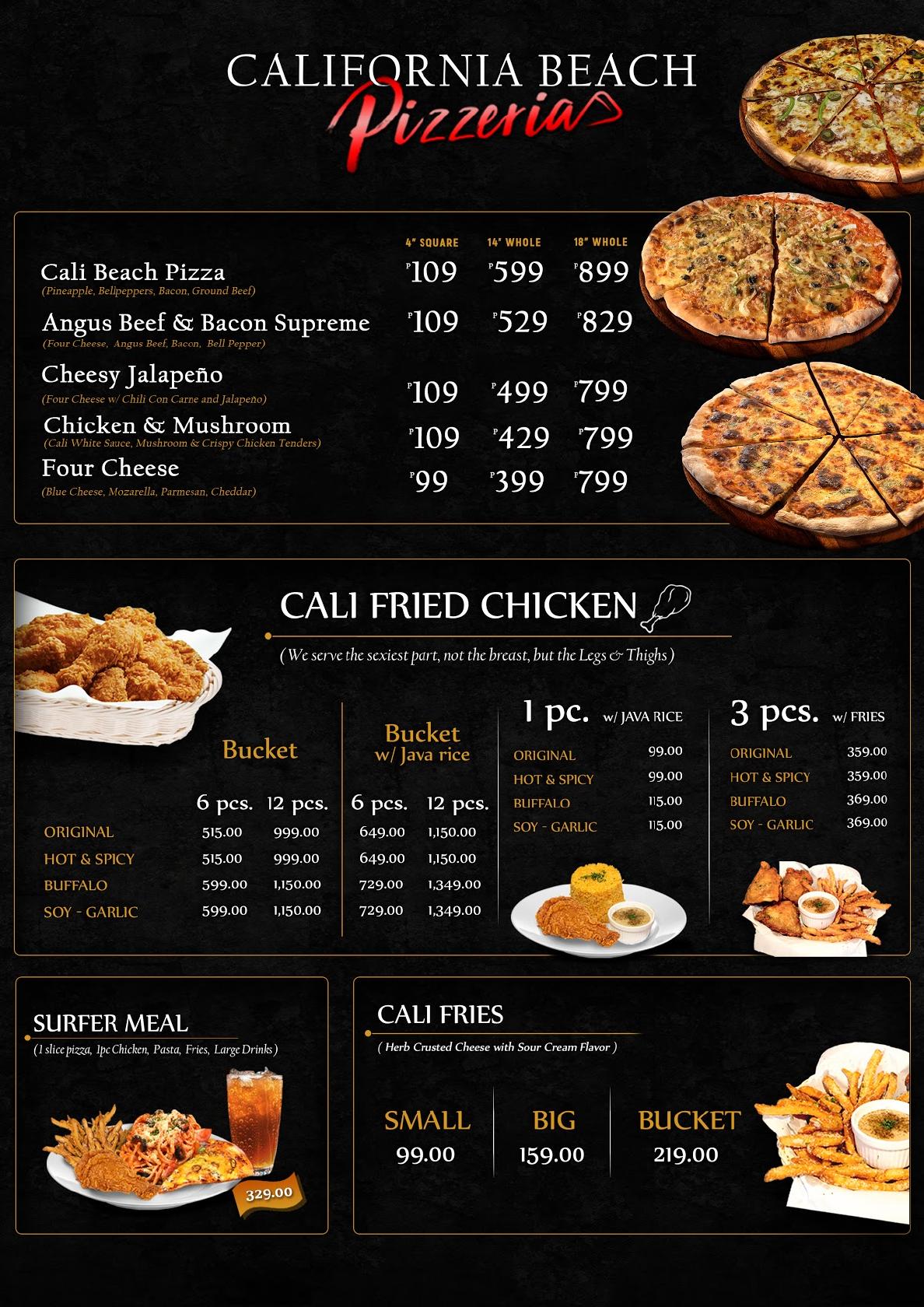 Menu at California Beach Pizza restaurant, Calamba, 965 Manila S Rd
