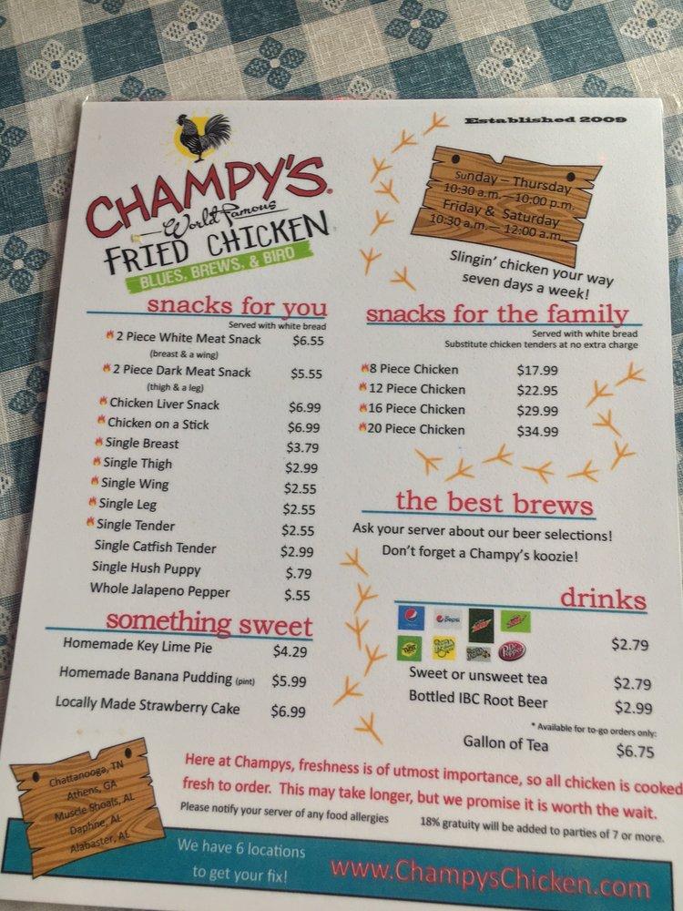 Menu at Champy's Famous Fried Chicken pub & bar, Muscle Shoals