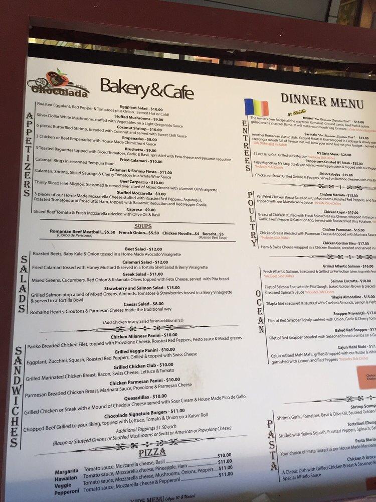 Menu at Chocolada Bakery & Cafe, Hollywood