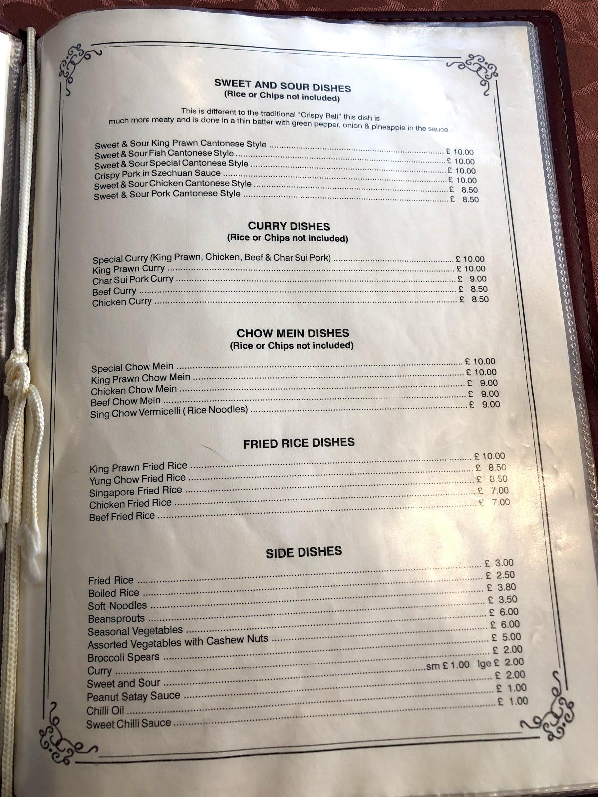 Menu at Hong Kong Cantonese Restaurant, Doncaster