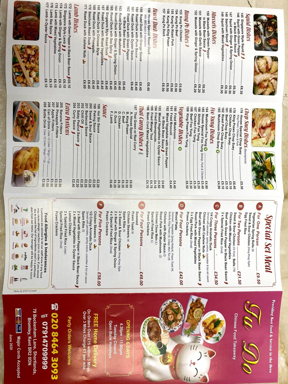 Fu Do Chinese Take Away, 79 Beckenham Ln in London - Restaurant menu ...