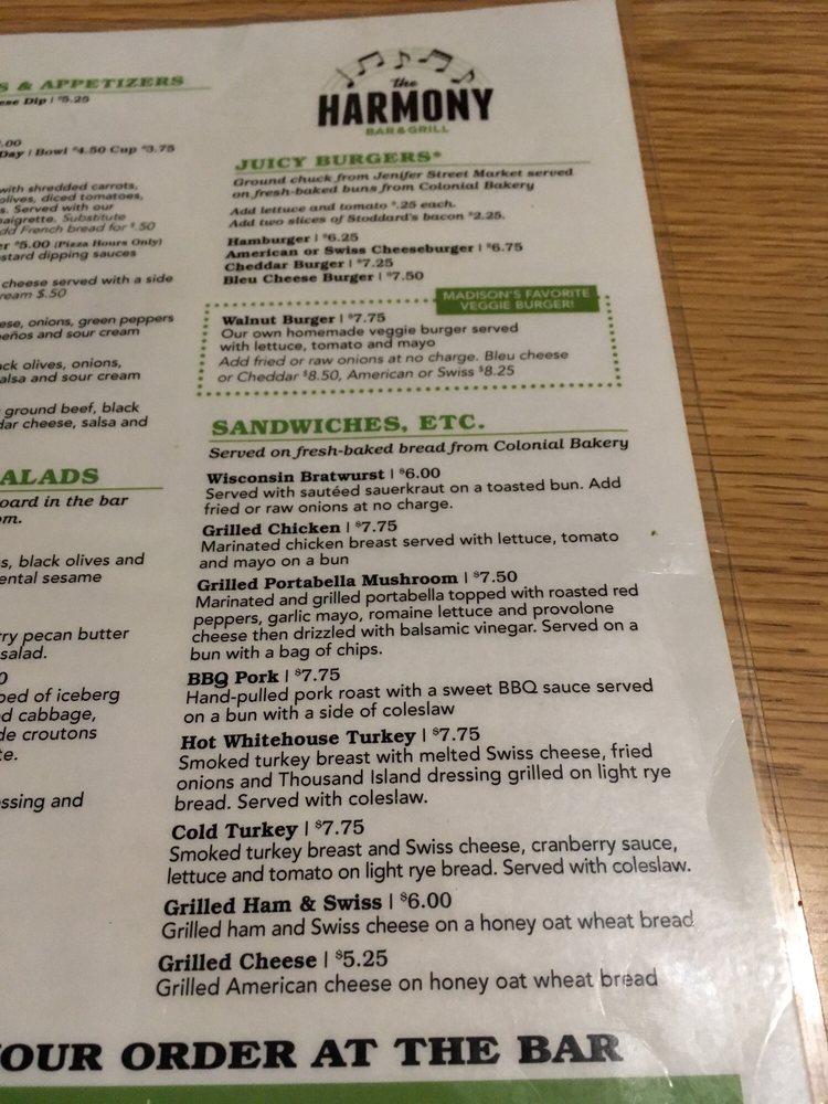 Menu at Harmony Bar & Grill, Madison