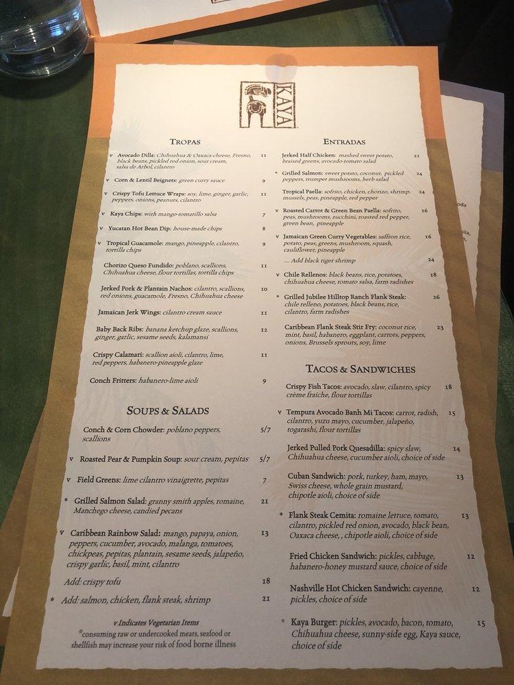 Menu at Kaya pub & bar, Pittsburgh