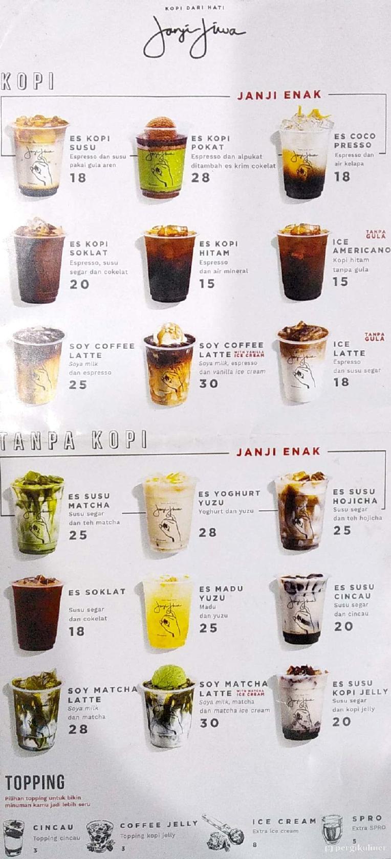 Menu at Kopi Janji Jiwa, Tanjung Balai