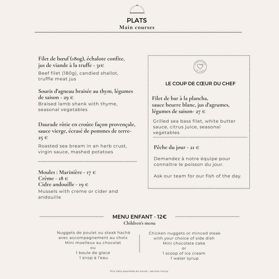 Menu at La Suite restaurant, Perros-Guirec