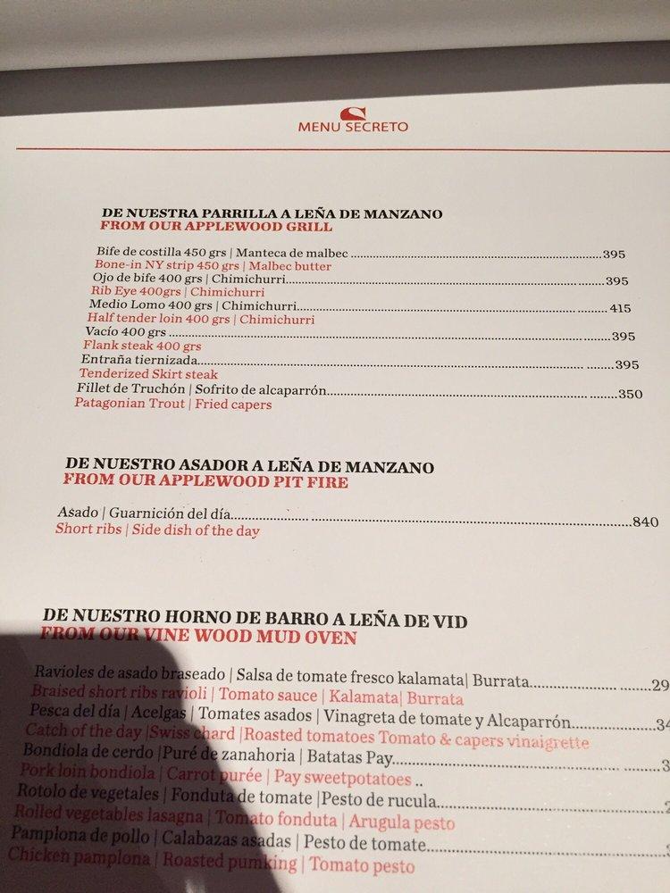 Menu at Nuestro Secreto restaurant, Buenos Aires, Posadas 1086