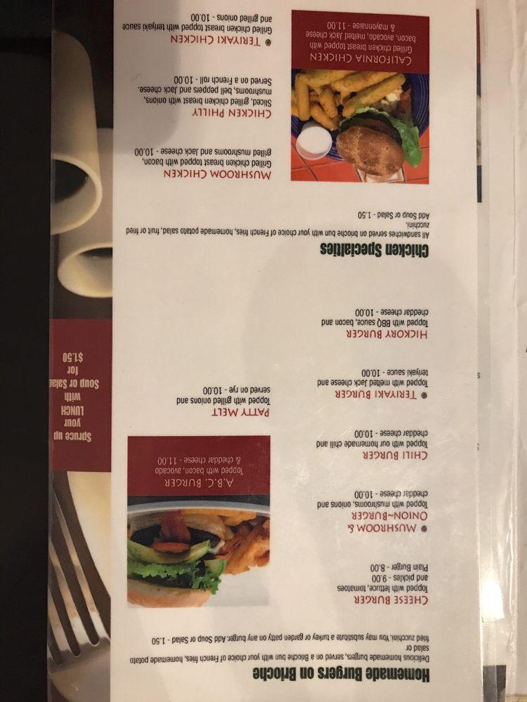Menu at Pam's Place cafe, Westminster