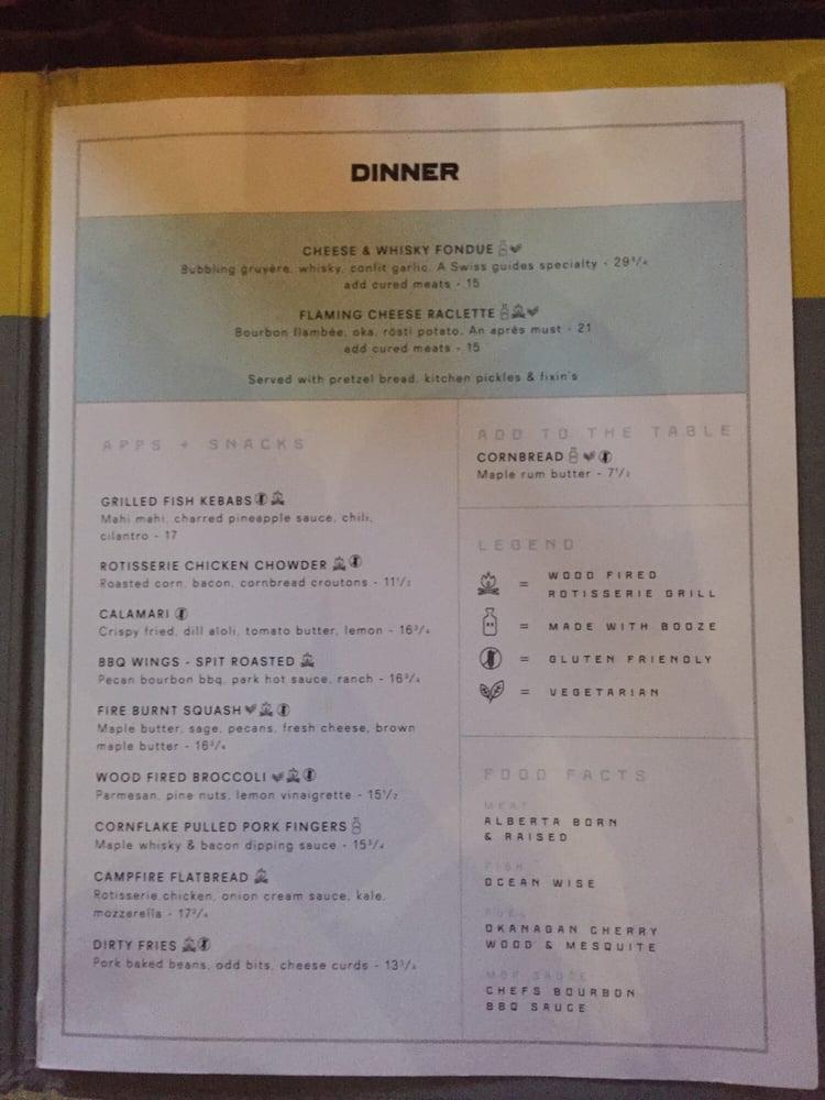 Menu at Park Distillery Restaurant + Bar, Banff