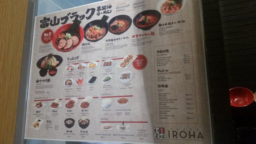 Menu at Ramen Iroha, Taguig, 9th Ave