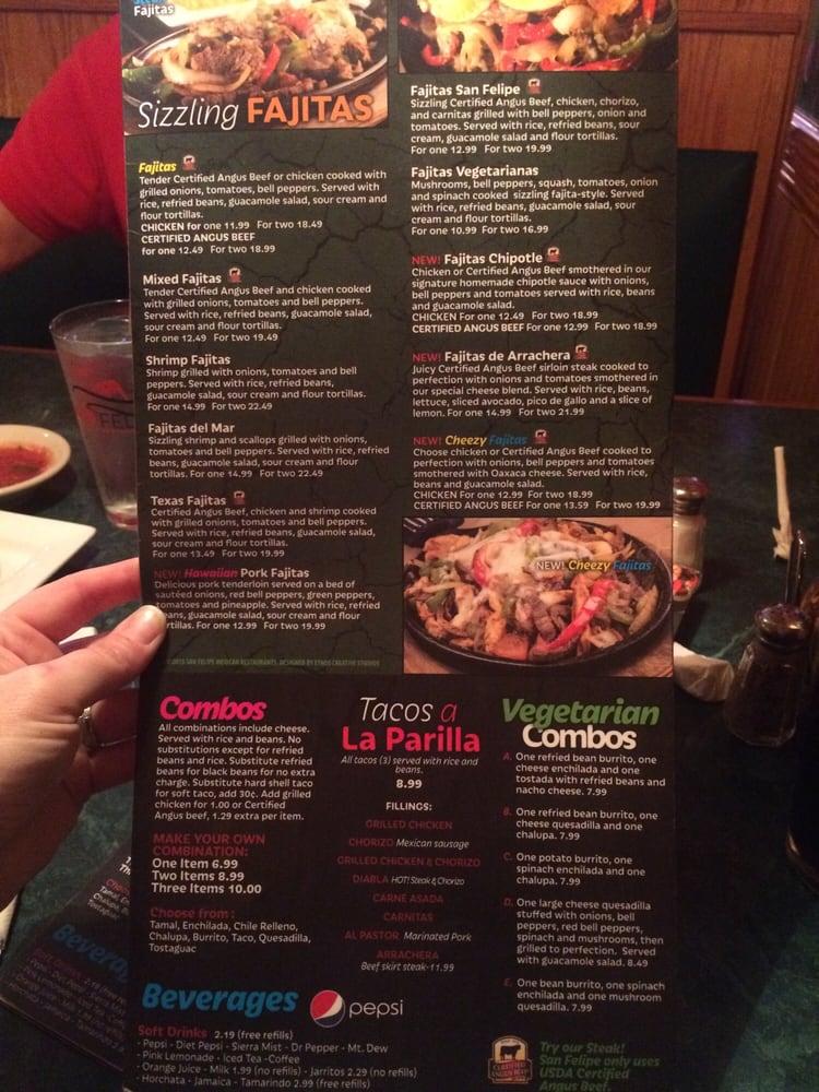 Menu at San Felipe Mexican Restaurant, Siler City