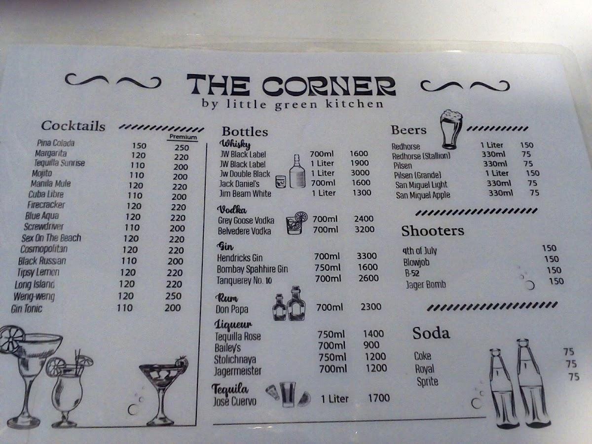 Menu at The Corner restaurant, Tacloban City