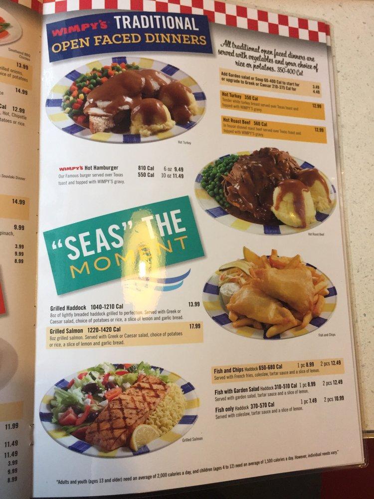 Menu at Wimpy's Diner restaurant, Oakville, 586 Kerr St
