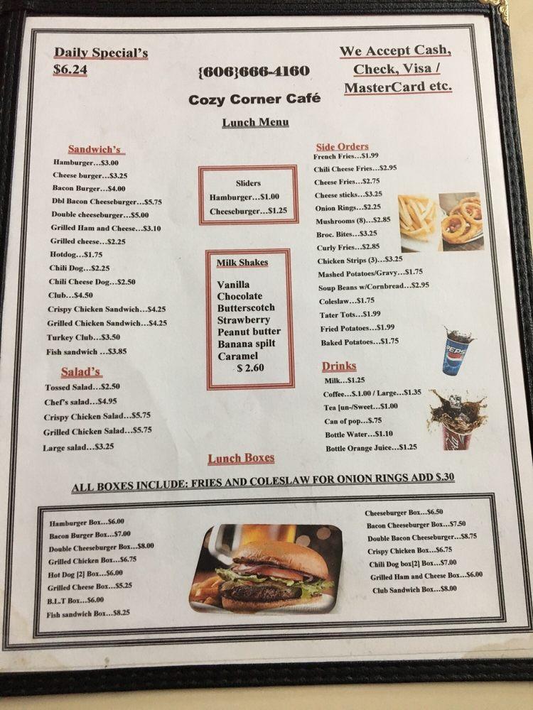 Menu at Cozy Corner Cafe, Jackson